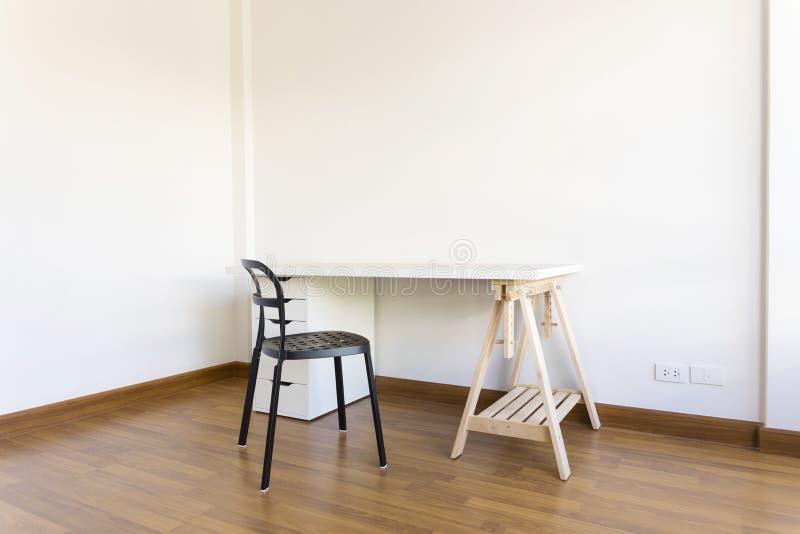 Working Space with Wood Table and Chair in Empty Room. Stock Image ...