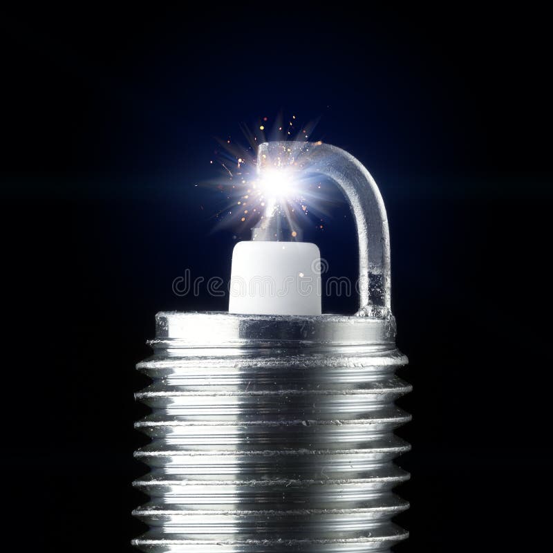 Working Spark Plug with Blue Sparkle Stock Photo - Image of shiny ...