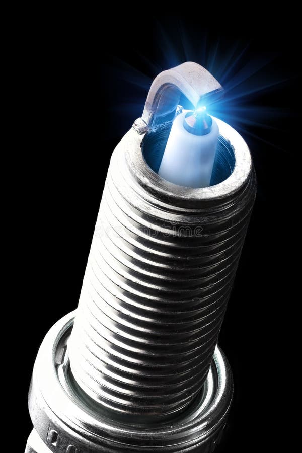 Working Spark Plug with Blue Sparkle Stock Photo - Image of shiny ...