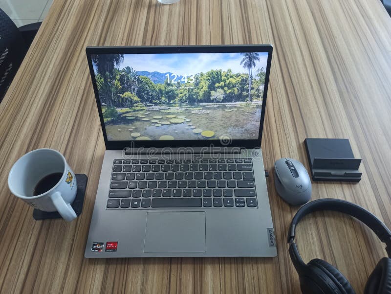 Working Station Computer Headphone Coffee Editorial Photography - Image ...