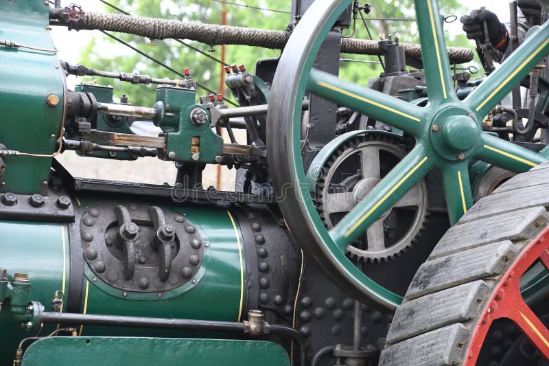 Working Steam Engine with Cogwheels and Flywheel Stock Photo - Image of ...