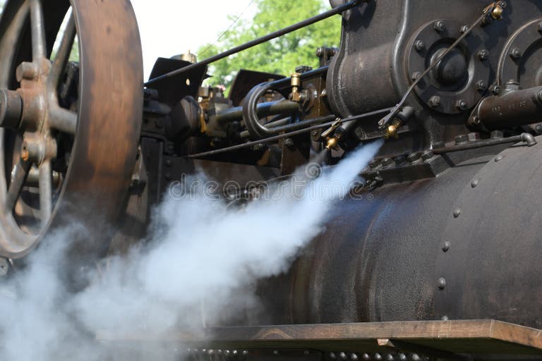 Working Steam Locomobile with Flywheel Stock Image - Image of cart ...