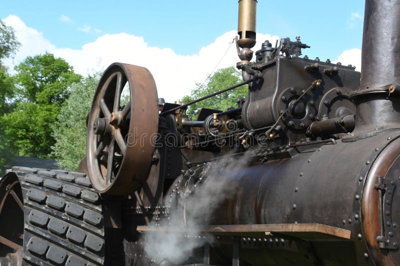 Working Steam Locomobile with Flywheel Stock Image - Image of black ...