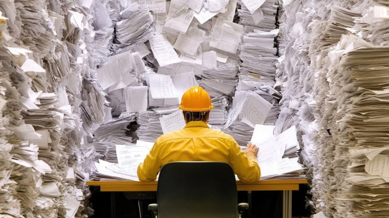Working Stressed Holding Documents and Engineer Overtime in a Messy ...
