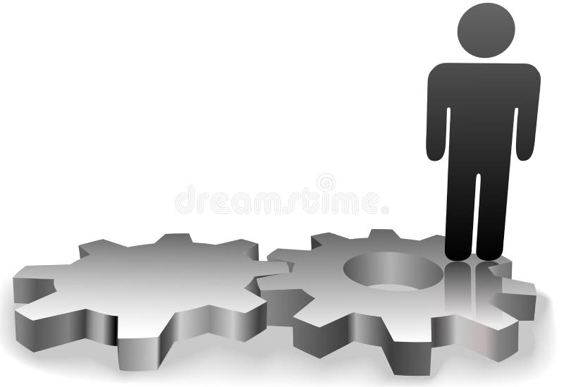 Working Symbol Man on Top of 2 Shiny Machine Gears Stock Vector ...