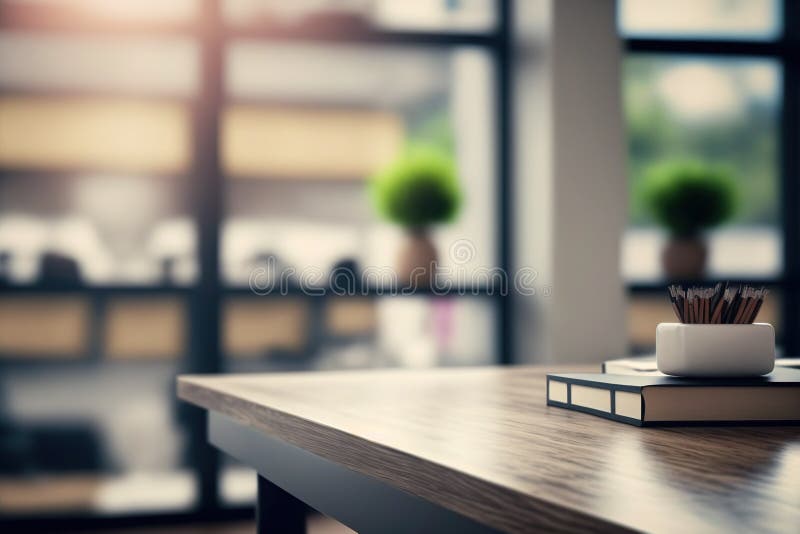 Working Table in Blurred Office Interior Background. Flawless Stock ...
