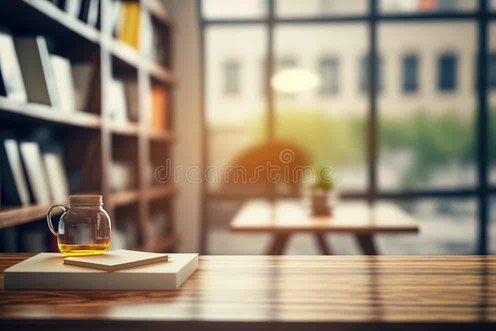 Working Table in Blurred Office Interior Background. Flawless Stock ...