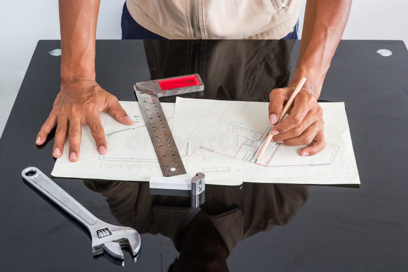 Working table of engineer stock image. Image of industry - 39944531