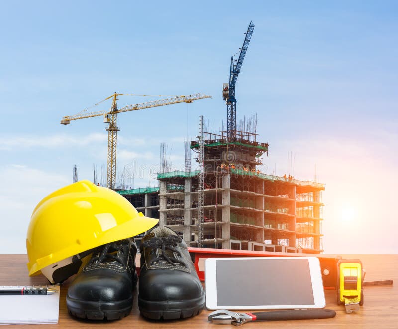 Working Table Engineer with Tablet and Tools Stock Image - Image of ...