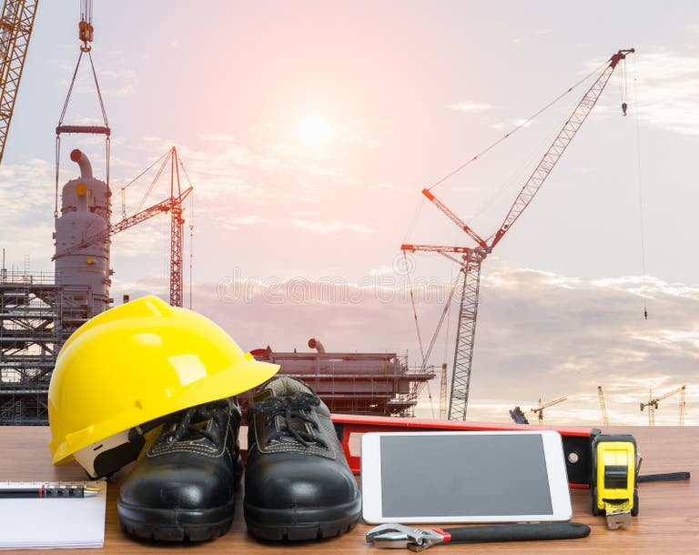 Working Table Engineer with Tablet and Tools Stock Photo - Image of ...