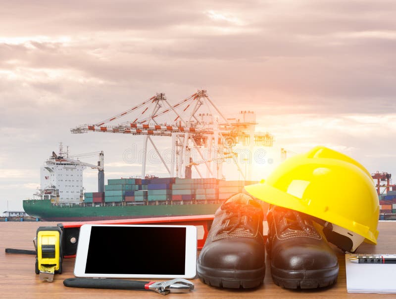 Working Table Engineer with Tablet and Tools Stock Photo - Image of ...