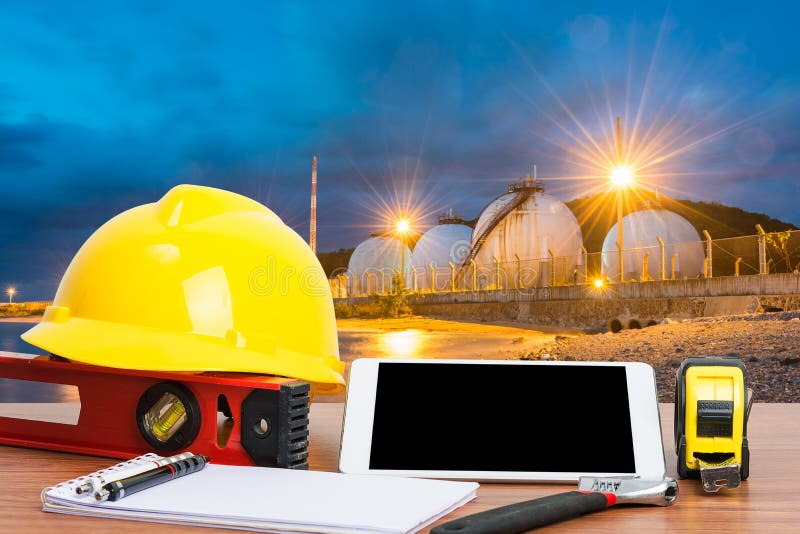 Working Table Engineer with Tablet and Tools Stock Image - Image of ...