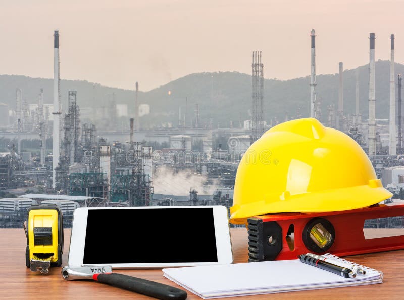 Working Table Engineer with Tablet and Tools Stock Photo - Image of ...