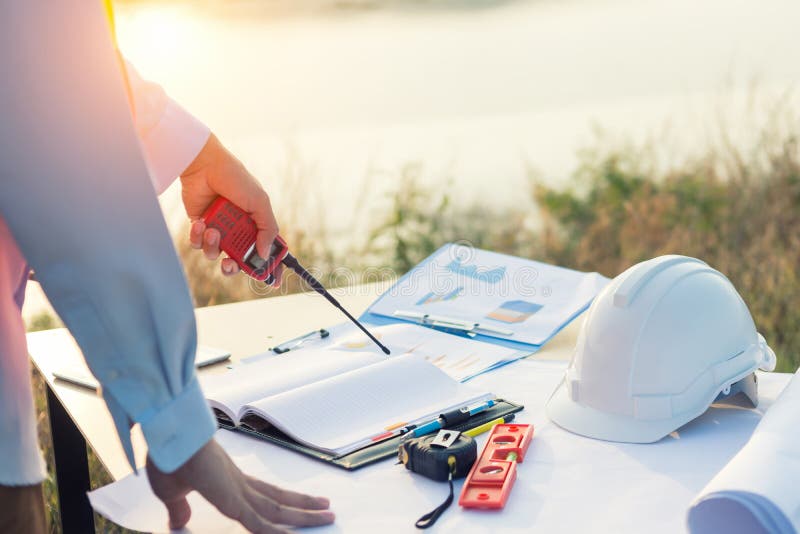 Working Table Engineer with Tablet and Tools in Oil Refinery Industry ...