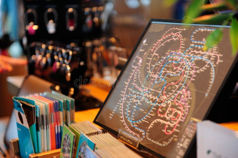 Working Table with Map on Screen Stock Image - Image of social ...