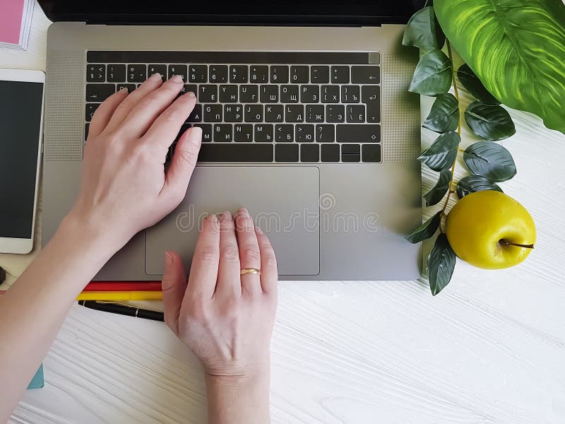 Working Table Top View of Women`s Hands Stock Photo - Image of business ...