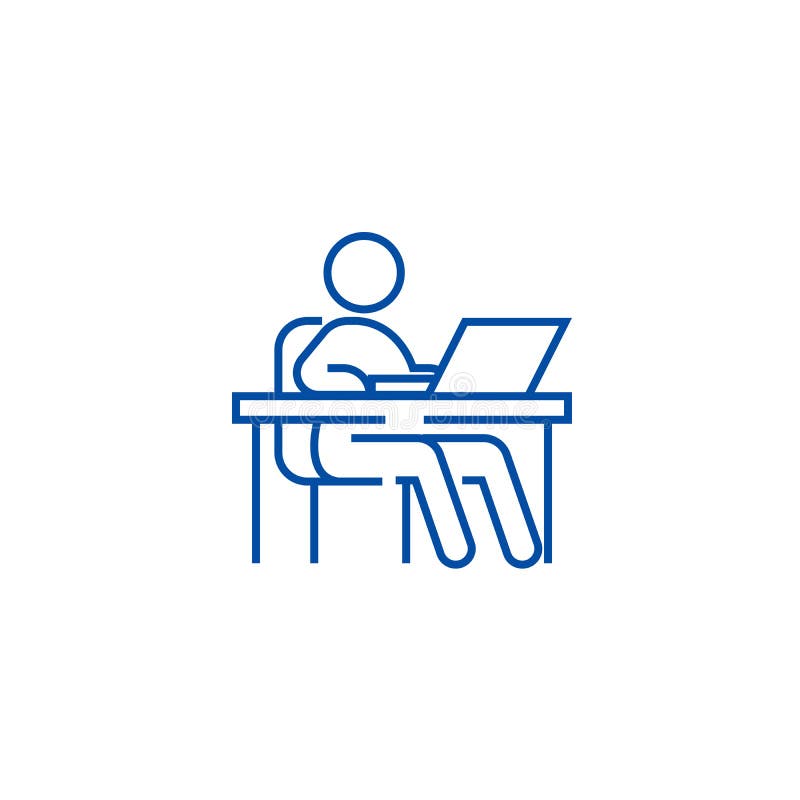 Working at Table,workplace,management Line Icon Concept. Working at ...