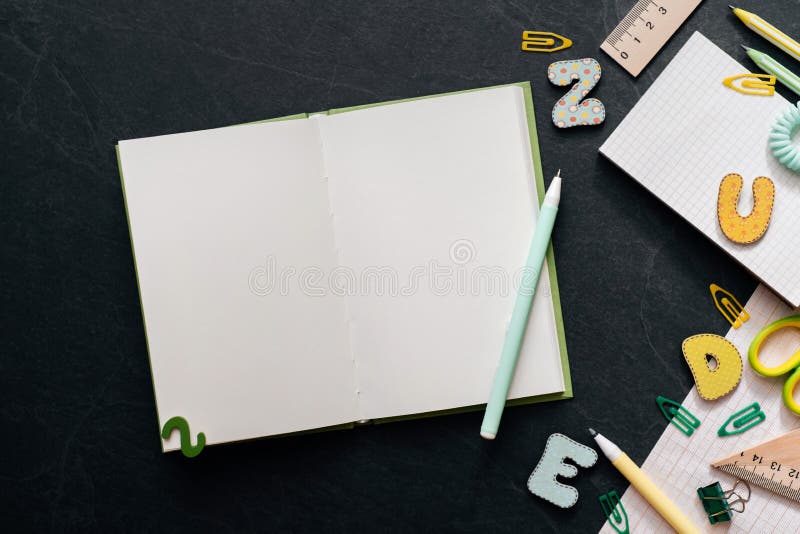 Working Table for Writing on Black Scheduler Planner, Blank Stock Photo ...