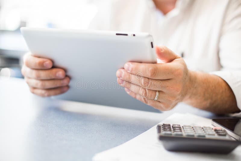 Working with tablet stock image. Image of hand, desk - 48857201