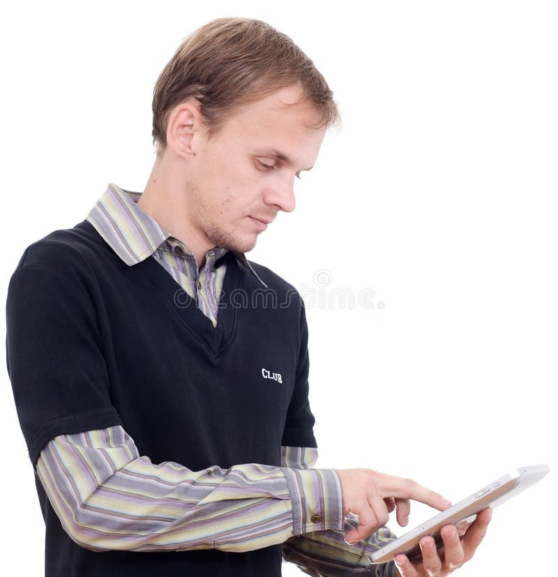 Young Man Holding Ipad Notebook Stock Photo - Image of lifestyle ...