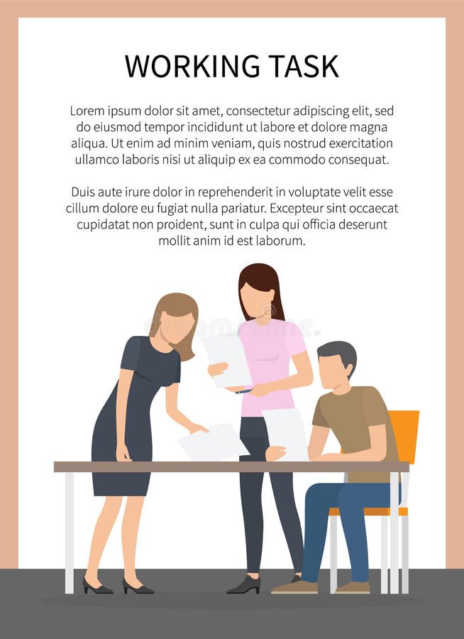 Working Task Poster and Team Vector Illustration Stock Vector ...