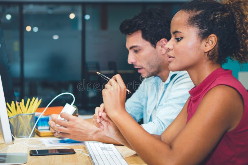 Working Teamwork Happy with Working Together in Office with Computer ...