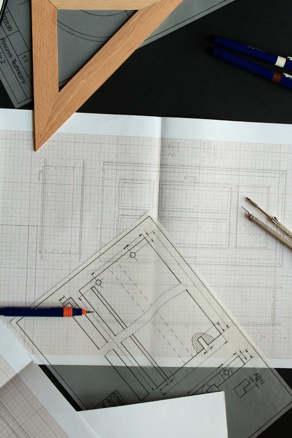 Working on a Technical Drawing. Stock Image - Image of design ...