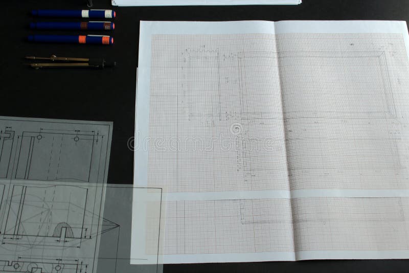 Working on a Technical Drawing. Stock Photo - Image of angle, idea ...