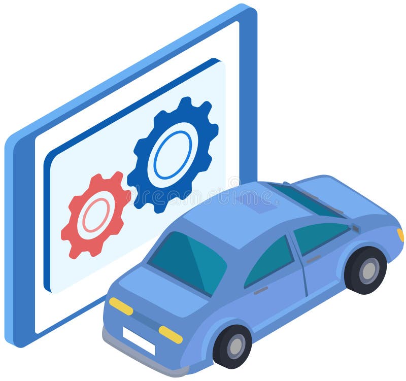 Automobile Near Tablet with Car Workshop App. Technology for Vehicle ...