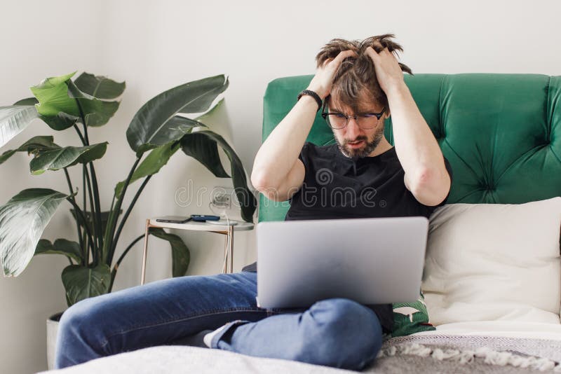 Working Tired Man in Front of Computer. the Man is Tired of Working at ...
