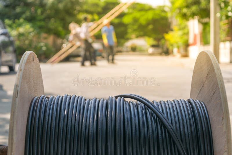 Working To Install Internet Fiber System Stock Image - Image of digital ...