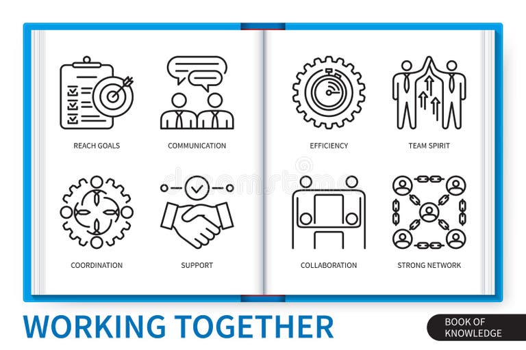 Working Together Infographics Linear Icons Collection Stock ...