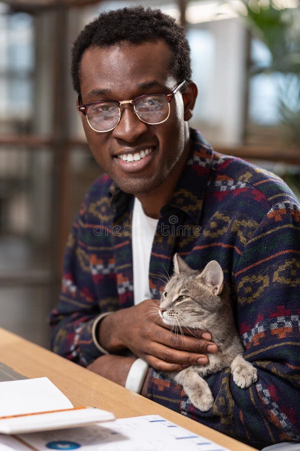 Man Holding a Cat in His Hands Stock Image - Image of table, kitten ...