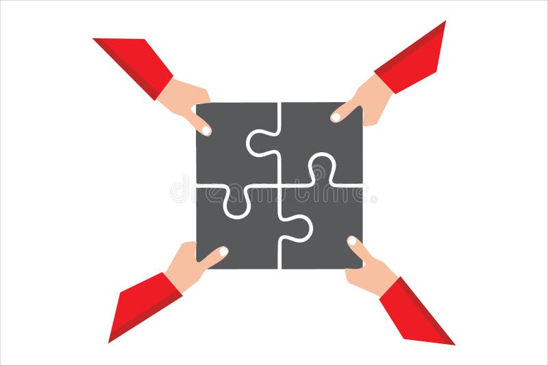 Working Together Puzzle Hands, Teamwork Concept. Stock Illustration ...
