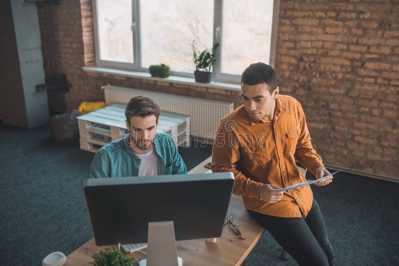 Top View of Smart Young Men Working Stock Photo - Image of office ...