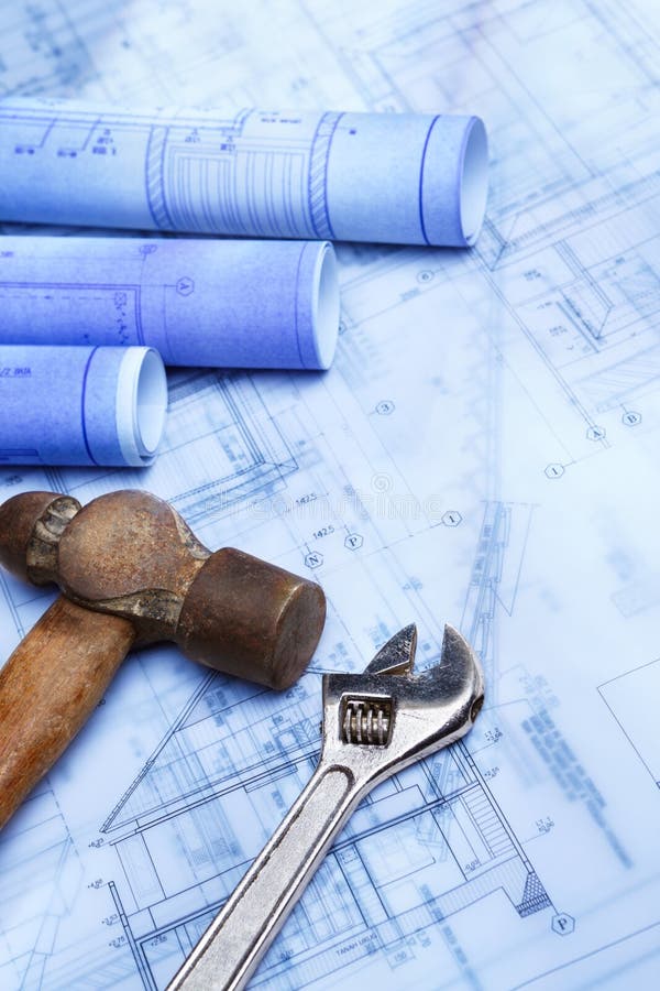 Working tool and blueprint stock image. Image of design - 20169429