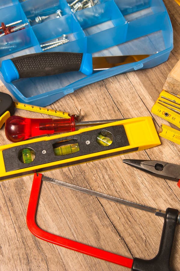 Working tools on a board stock photo. Image of carpentry - 23774860