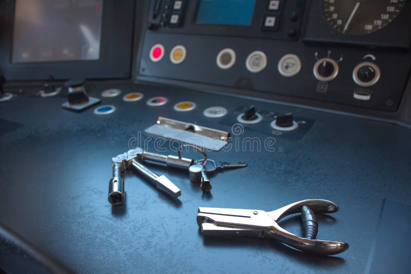 The Control Panel of the Modern Train Stock Photo - Image of rail ...
