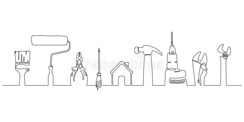 Working Tools Craftsman Top View Continuous Line Drawing Minimalism ...