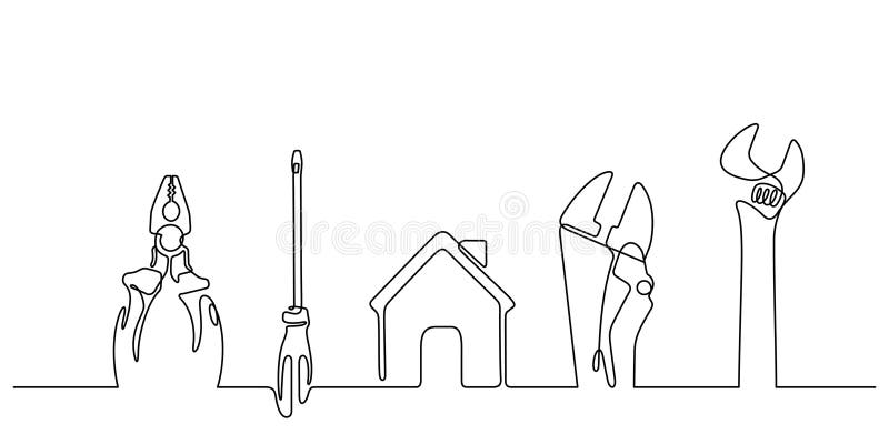 Working Tools Craftsman Top View Continuous Line Drawing Stock Vector ...