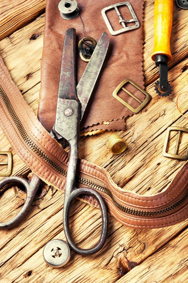 Tools of a Tanner for Working with Leather Stock Photo - Image of ...