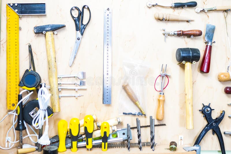Working Tools on Display in Workshop Indoors Stock Image - Image of ...