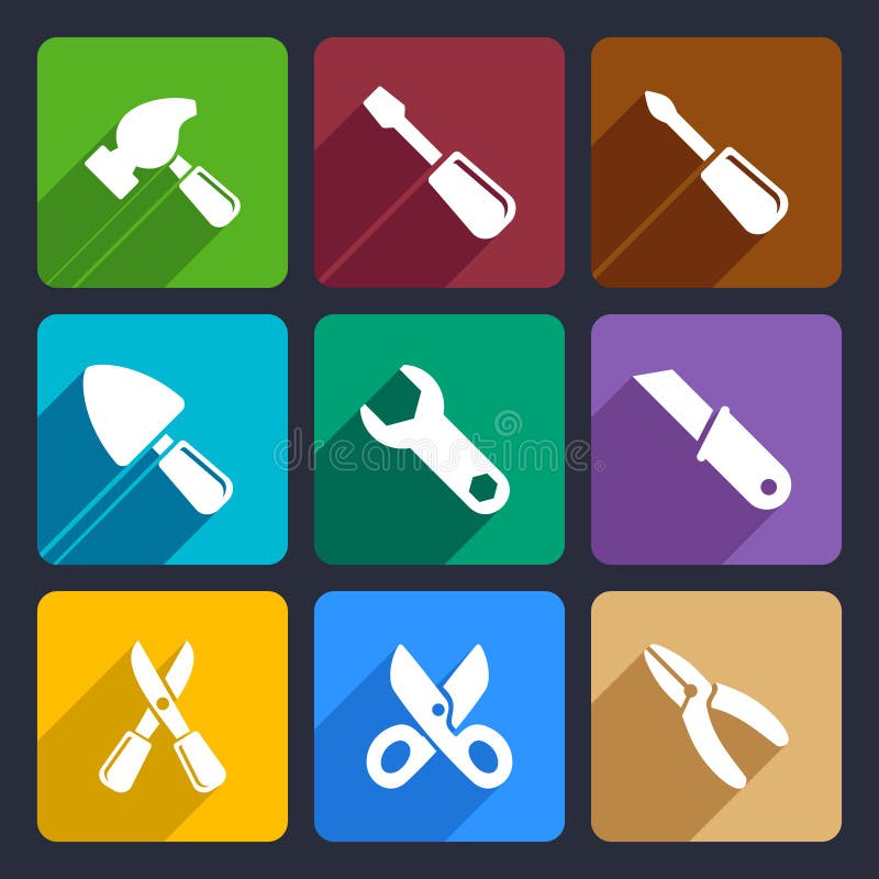 Working Tools Flat Icon Set 12 Stock Vector - Illustration of flat ...