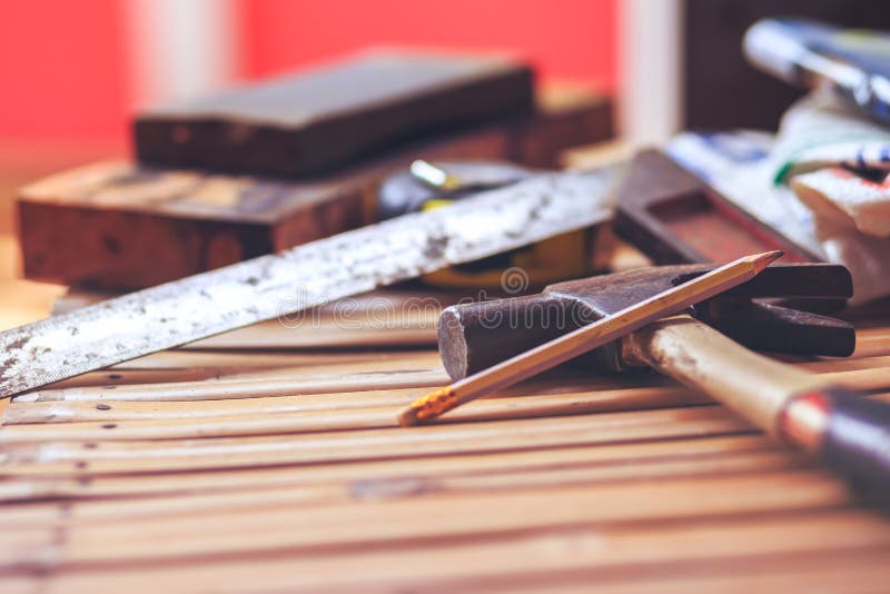 Working Tools,hammer and Machinist Square on Wooden.flat Lay for ...