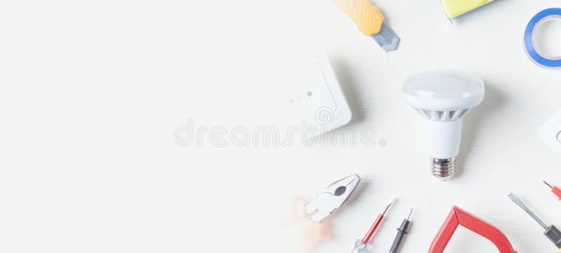 Working Tools, Light Bulb and Components. Electrical Objects Stock ...