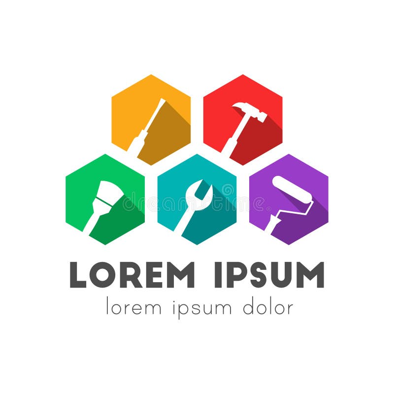 Working Tools Logo Concept in Flat Design Stock Vector - Illustration ...