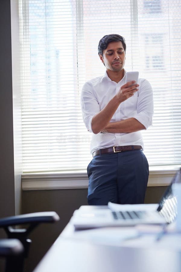 Working Towards Success Businessman His Smartphone Office Stock Photos ...