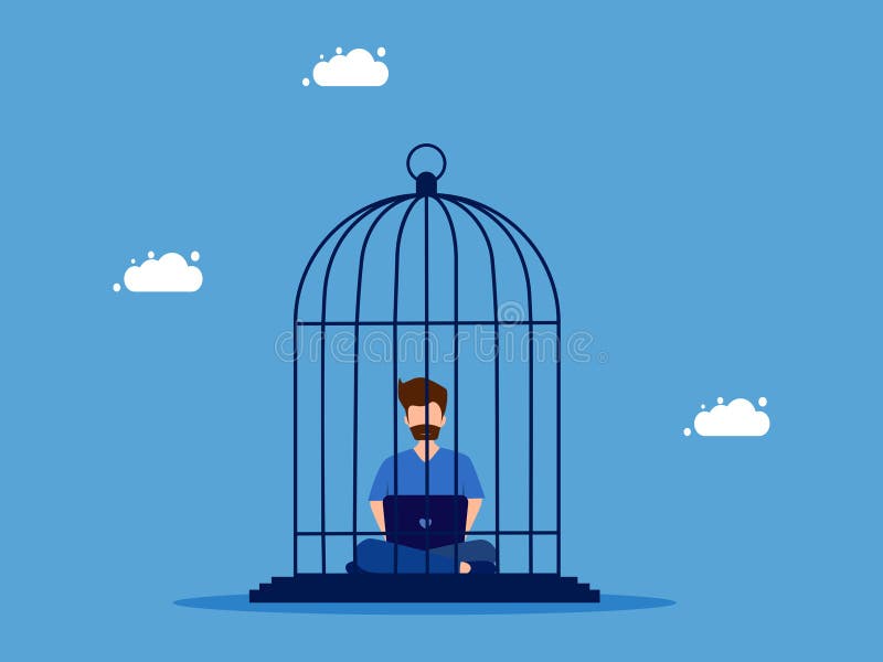 Working Traps or Working until the Lack of Freedom. Man Working on ...