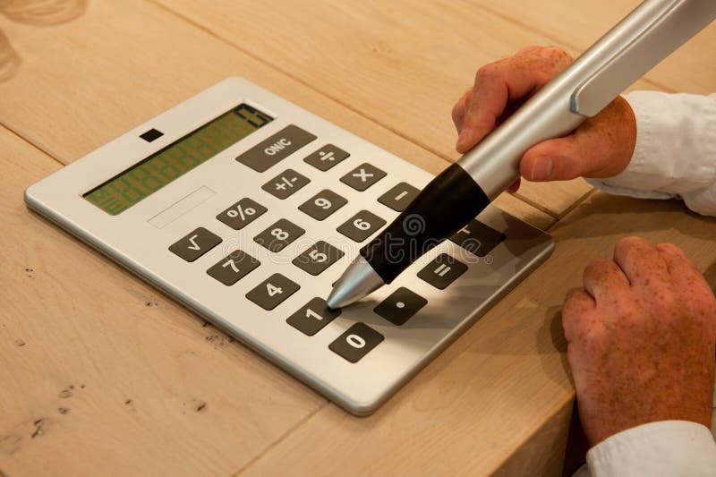 Working with Very Big Calculator Stock Image - Image of pencil, office ...