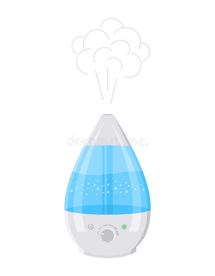 A Working White and Blue Humidifier with Water Vapor Isolated on a ...